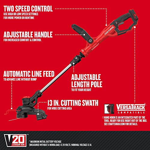 CRAFTSMAN V20 WEEDWACKER CORDLESS STRING TRIMMER EDGER CMCST900 - RED ...