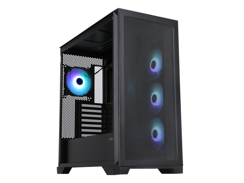 Sama TS01-RGB-BK Black Dual USB3.0 and Type C Tempered Glass ATX Full ...