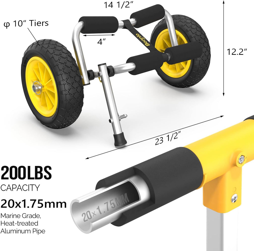 Bonnlo Kayak Trailer Collapsible Kayak Wheels Cart with Solid Tires ...