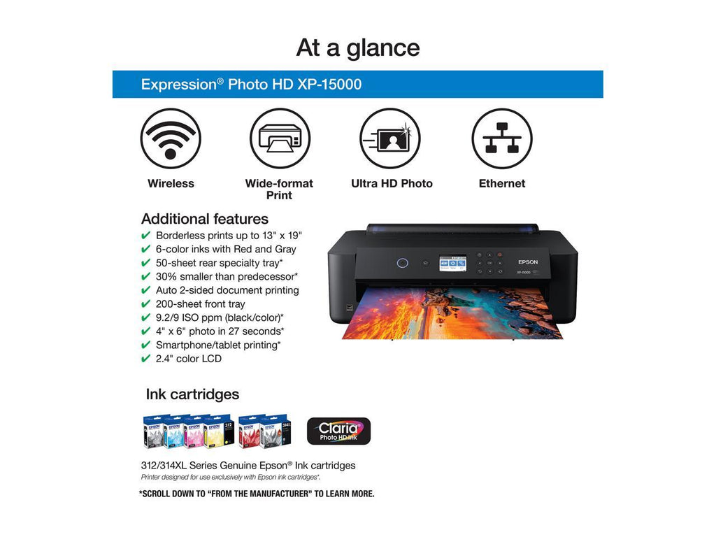 Epson Expression Photo HD XP-15000 Wireless Color Wide-format Printer ...