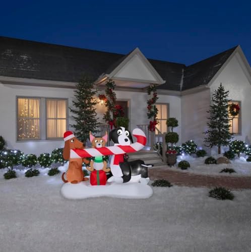 GEMMY CHRISTMAS INFLATABLE DOGS SHARING A CANDY CANE SCENE, 4.5FT TALL ...