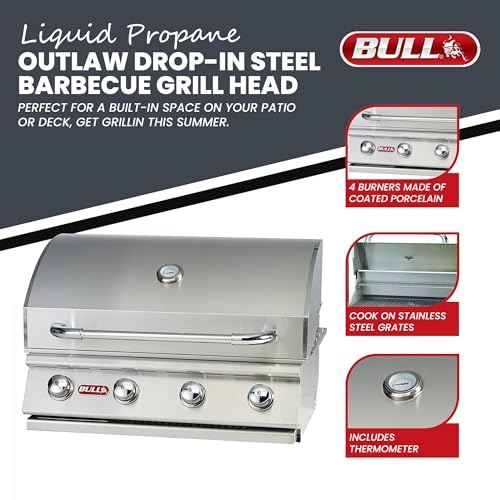 BULL BBQ OUTLAW 30-INCH 4-BURNER BUILT PROPANE GAS GRILL, 26038 - SILV ...