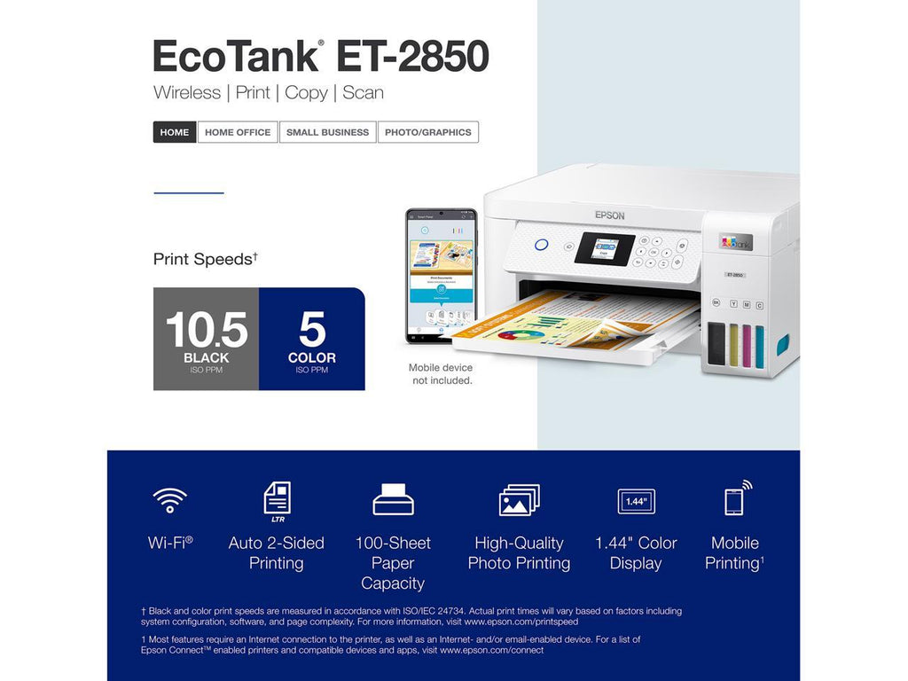 Epson EcoTank ET-2850 Wireless Color All-in-One Printer – Retailking.com