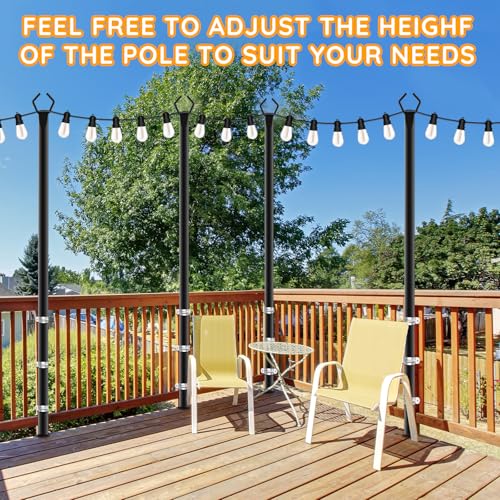 AHRLHR 6 PACK STRING LIGHT POLES 10 FT FORKED METAL LIGHT POLE - BLACK ...