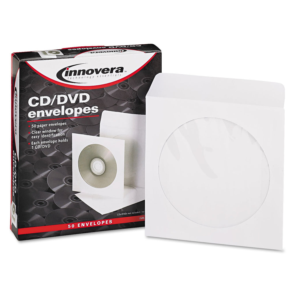 Innovera CD/DVD Envelopes Clear Window 1 Disc Capacity White 50 Pack I ...