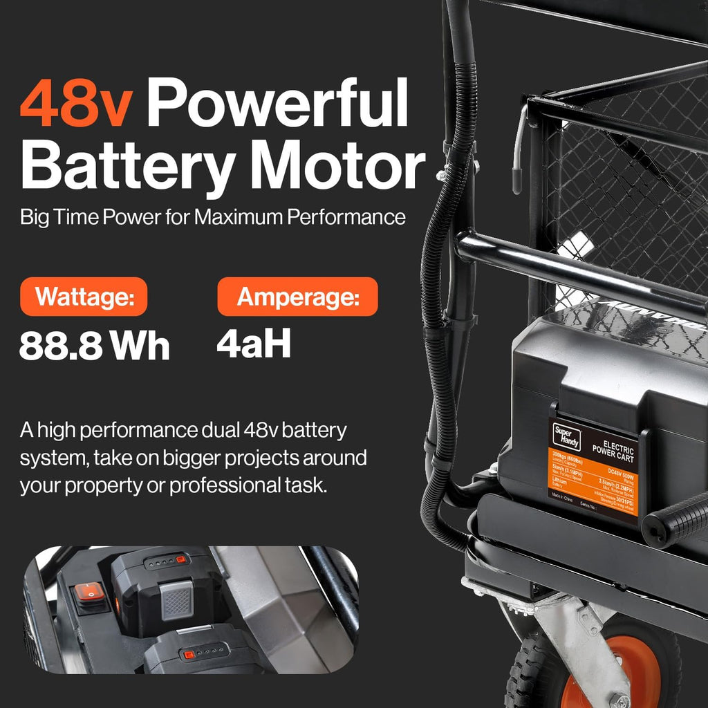 SuperHandy Self-Propelled Electric Utility Wagon - 48V 2Ah Battery Sys ...