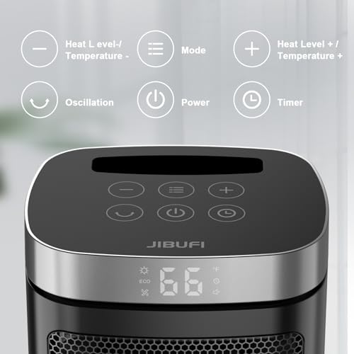 JIBUFI SMALL PORTABLE SPACE HEATER 70°ROTATING 1500W PTC-903A - BLACK ...