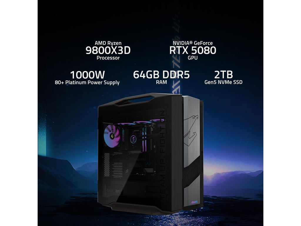GIGABYTE AORUS SUPREME 5 Gaming Desktop PC, AMD Ryzen 7 9800X3D, GIGAB ...