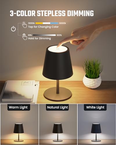 SUPERDANNY Cordless Table Lamps, 3 Height, 3 Light Colors Dimmable 2 P ...