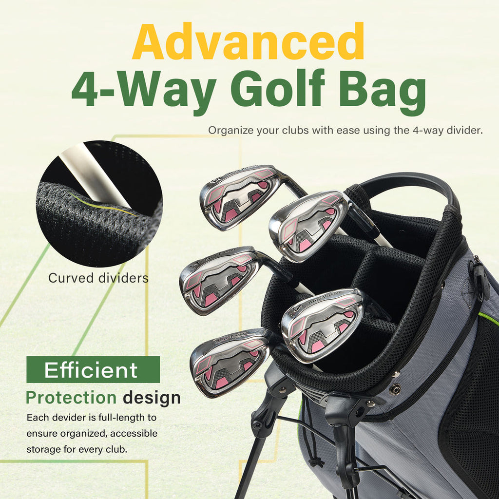 HIMAL 4-WAY FULL-LENGTH GOLF STAND BAG - STEEL GRAY/WHITE/GREEN - Like ...