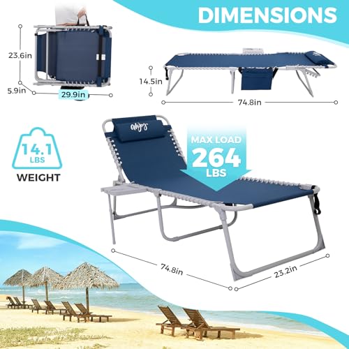 WEJOY Folding Chaise Lounge Chair with Side Table for Outdoor 5 Positi ...