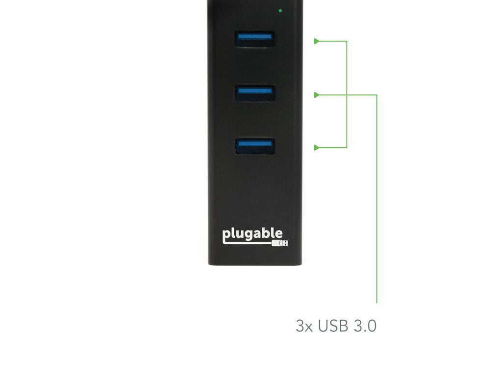 Plugable USB Hub with Ethernet, 3 port USB 3.0 Bus Powered Hub with Gi ...