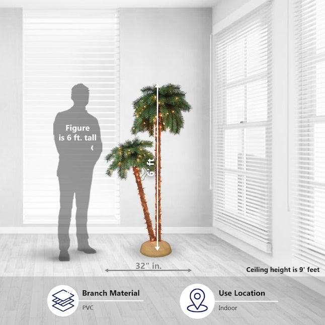 SANTA'S WORKSHOP 6-FT PALM PRE-LIT ARTIFICIAL CHRISTMAS WHITE INCANDES ...