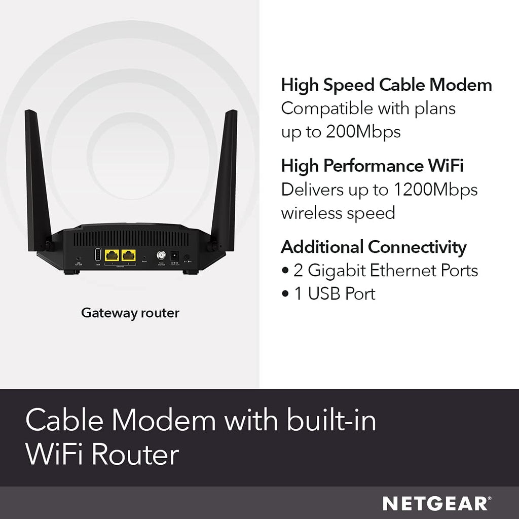 NETGEAR Cable Modem WiFi Router Combo, AC1200 WiFi Speed C6220-100NAS ...
