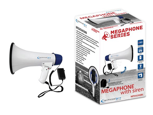 TECHNICAL PRO RECHARGEABLE MEGAPHONE 50 WATT, 800-1000 FEET - WHITE ...
