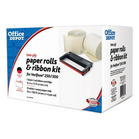 OFFICE DEPOT VERIFONE KIT 250/500 MODELS 3IN X 100FT 10 ROLLS 1 RIBBON ...