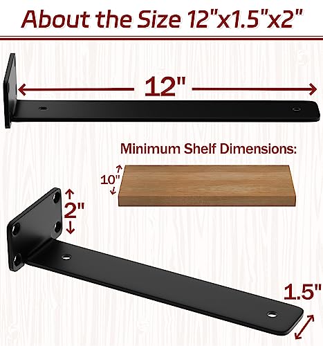 ISOKER 12 INCH SHELF BRACKETS, 8 PACK FLOATING SHELF BRACKET, 1/5” THI ...
