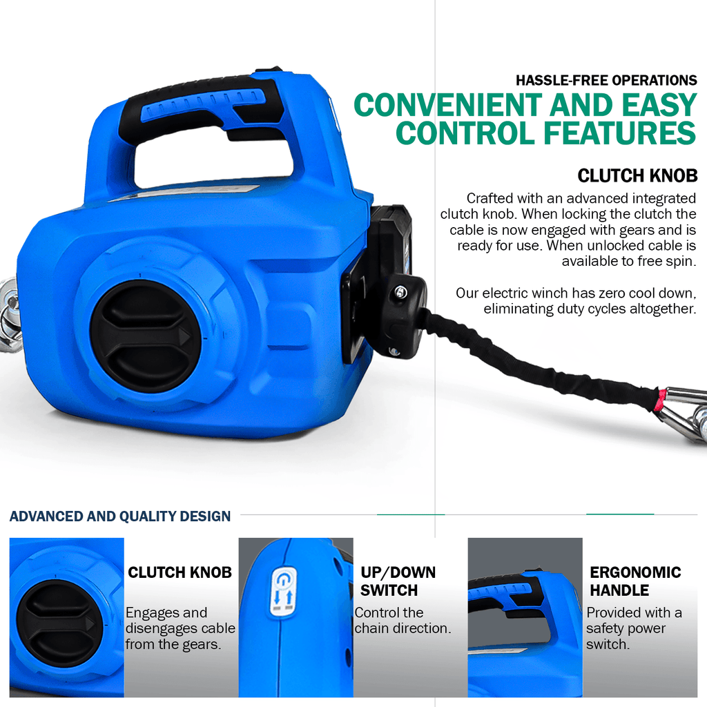 Landworks Electric Portable Towing Winch - 48V 2Ah Battery System, 1/2 ...