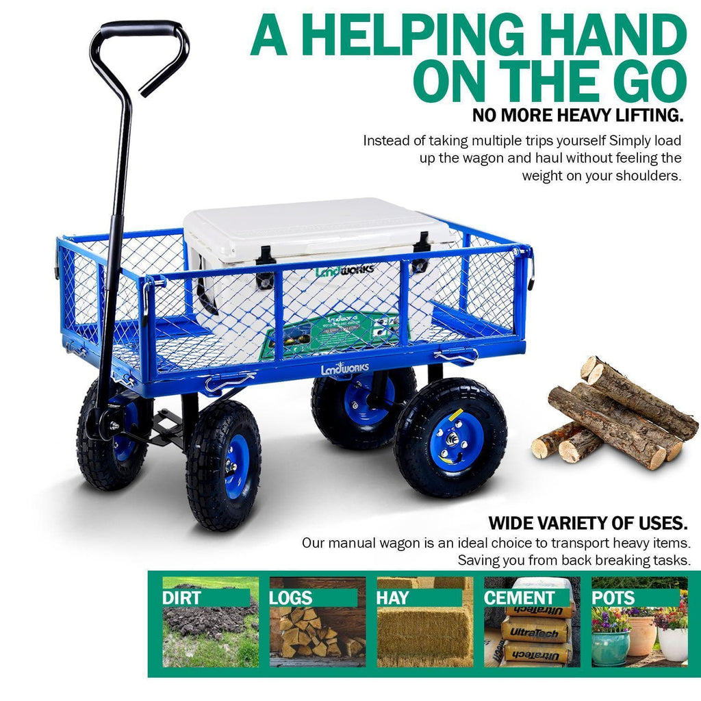 Landworks Heavy Duty Utility Wagon 400LB Capacity - For Hauling Wood ...
