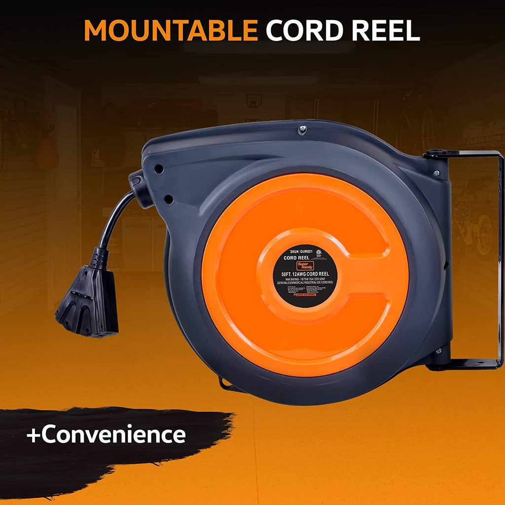SuperHandy Mountable Retractable Extension Cord Reel - 12AWG x 65' Ft ...